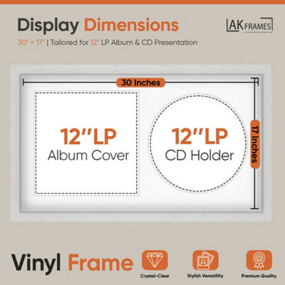30x17" White Ash Modern Vinyl Record Frame With White Mount For 12 Inch ...