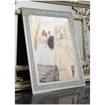 30X40 CM Glass Photo Frame Jewel Mirror Silver Loose Diamante Crushed ...