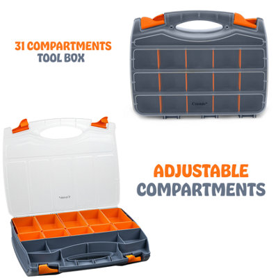 31 Compartment Double Sided Storage Box Tool Organiser Carry Case for ...