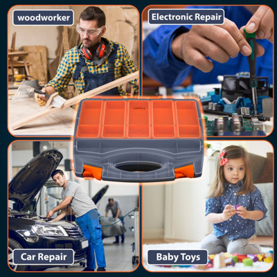 31 Compartment Double Sided Storage Box Tool Organiser Carry Case for ...