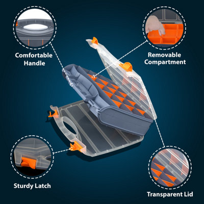 31 Compartment Double Sided Storage Box Tool Organiser Carry Case for ...