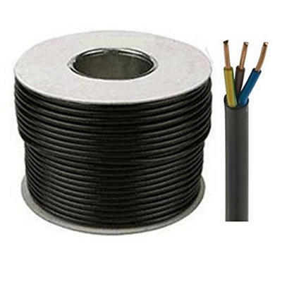 3183R 2.5mm Black 3 Core Round Tough Rubber Flex, 20 Amps, 1m