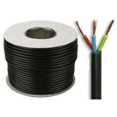 3183Y 0.75mm Black 3 Core Round Flexible Cable, 6 Amps, 50m