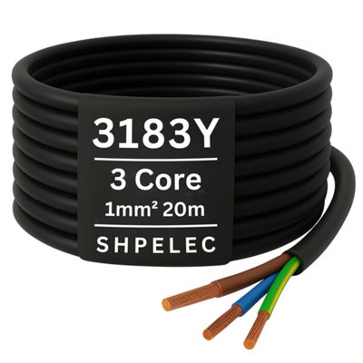 3183Y 1.0mm² 3-Core Flexible Black PVC Cable - BASEC Approved - 20m