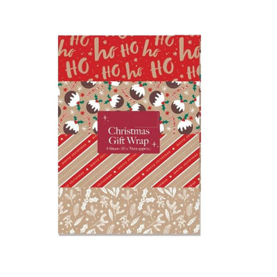 32 CHRISTMAS WRAPPING PAPER SHEETS KRAFT EFFECT TRADITIONAL GIFT WRAP ...