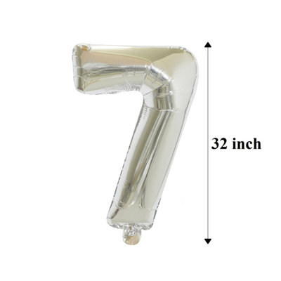 32 Inch Self-Inflating Foil Balloons 7 Number Balloons for Birthdays ...