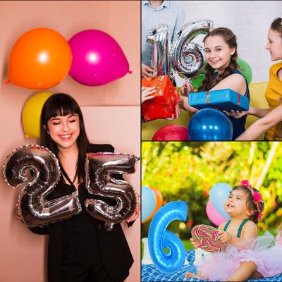 32 Inch Self-Inflating Foil Balloons 8 Number Balloons for Birthdays ...