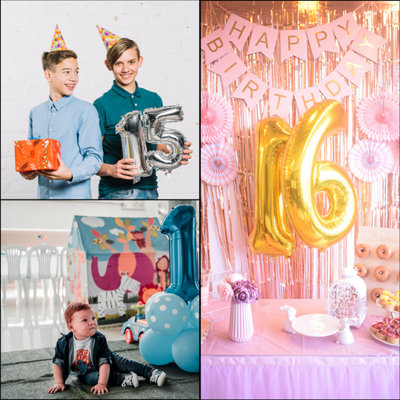 32 Inch Self-Inflating Foil Balloons 8 Number Balloons for Birthdays ...