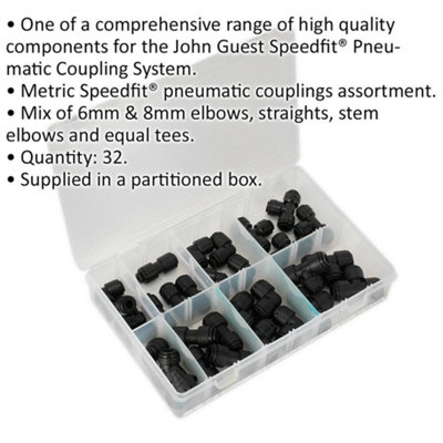 32 Pack - Various 6mm & 8mm Pneumatic Couplers - Straight Stem Elbow T ...