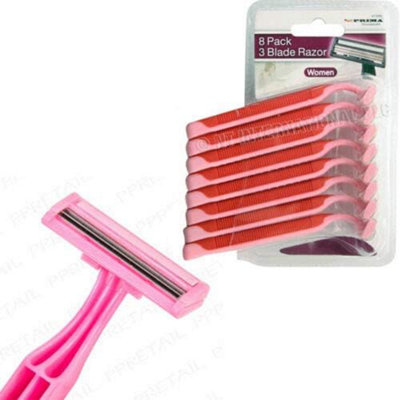 32 X Ladies Pink Triple Blade Disposable Razors | DIY at B&Q