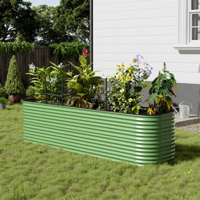 320cm W Light Green Oval Garden Three-grid Metal Raised Bed Galvanized ...