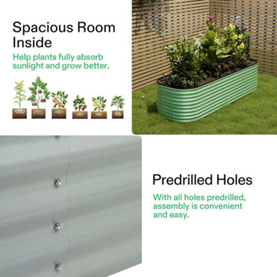 320cm W Light Green Oval Garden Three-grid Metal Raised Bed Galvanized ...