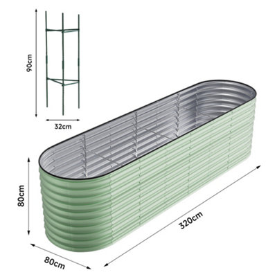 320cm W Light Green Oval Garden Three-grid Metal Raised Bed Galvanized ...