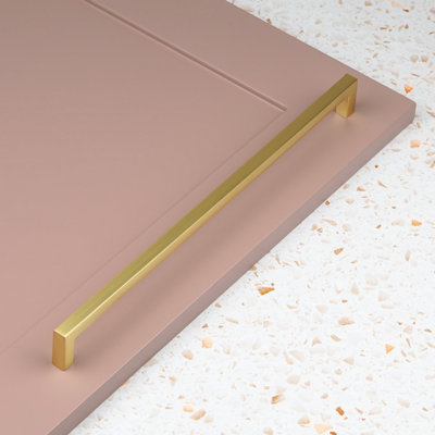 320mm Satin Brass Cabinet Handle Square Gold Kitchen Cupboard Door ...