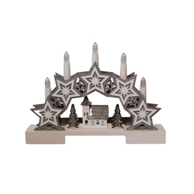 32cm Battery Operated Star and Village Candle Bridge Christmas Decoration