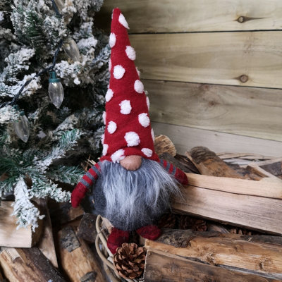 32cm Festive Christmas Red & Grey Bearded Gonk with White Polka Dot Hat ...
