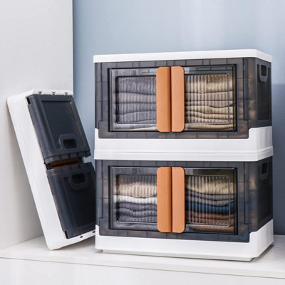 32L Foldable Plastic Storage Container with Door Plastic Spacious ...