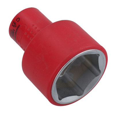 32mm 1/2in drive VDE Insulated Shallow Metric Socket 6 Sided Single Hex ...