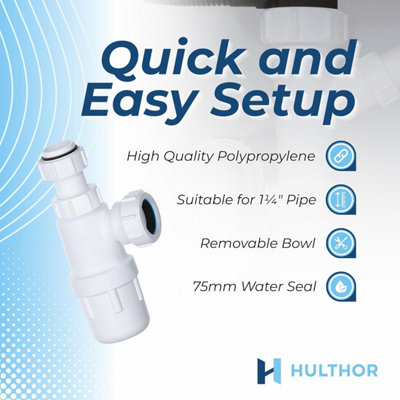 32mm Bottle Trap , Height Adjustable White Sink Waste Trap for Bathroom ...