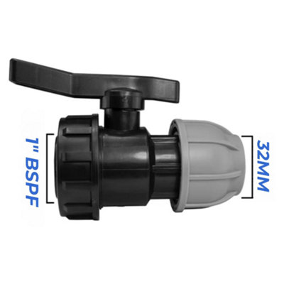 32mm MDPE Compression Valve with 1 Inch BSP Female Thread