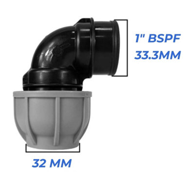 32mm MDPE Elbow Compression Adapter with 1 Inch BSP Female Thread