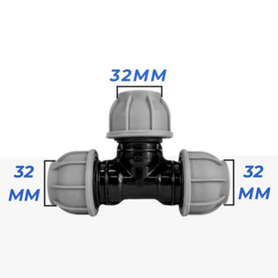 32mm MDPE Tee Compression Fitting - Durable and Leak Proof