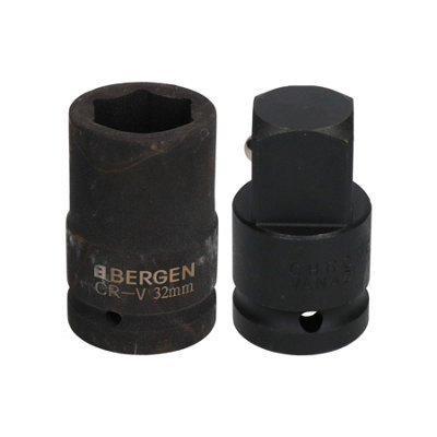 32mm Metric 3/4" or 1" Drive Deep Impact Socket 6 Sided With Step Up ...
