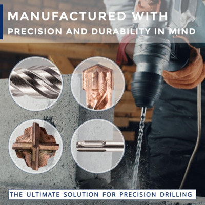 32mm x 350mm Long SDS Plus Drill Bit. TCT Cross Tip With Copper Coating ...