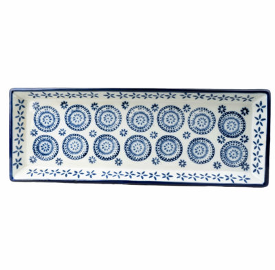 33.5CM Blue White Rectangular Plate Style