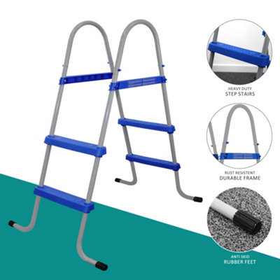 33 Inch Double-Sided Pool Step Ladder Metal Frame for Above-Ground ...