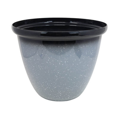 33cm Honey Pot Planter Grey Speckled Gloss Round Plastic Plant Flower ...