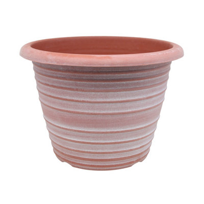 33cm Pot Olympia Stout Planter Round Terracotta With White Wash Flower ...
