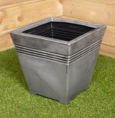 33cm Square Milano Grey Pewter Garden Patio Plant Pot