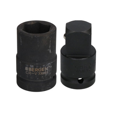 33mm Metric 3/4" or 1" Drive Deep Impact Socket 6 Sided With Step Up ...