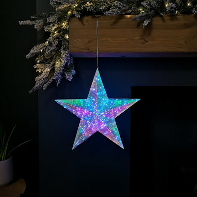 34cm Battery Operated Indoor Light up Hanging Christmas Star with 100 White LEDs | DIY at B&Q
