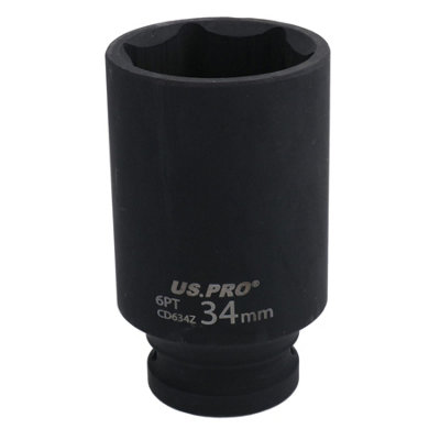 34mm 1/2in Drive Deep Metric Impact Impacted Socket 6 Sided Single Hex ...