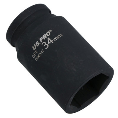 34mm Metric 3/4 Drive Double Deep Impact Socket 6 Sided Single Hex ...