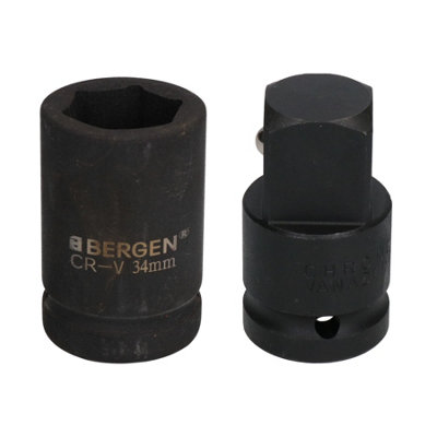 34mm Metric 3/4" or 1" Drive Deep Impact Socket 6 Sided With Step Up ...