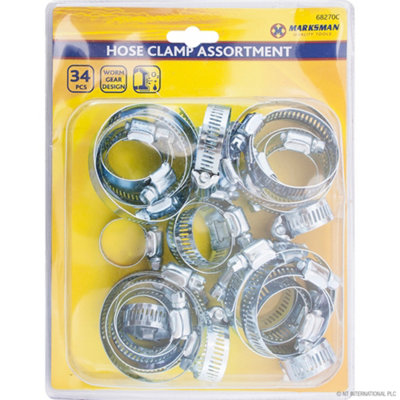 34Pc Hose Clamp Set 8 Assorted Sizes Clip Clamps Zinc Plated 27-70Mm ...