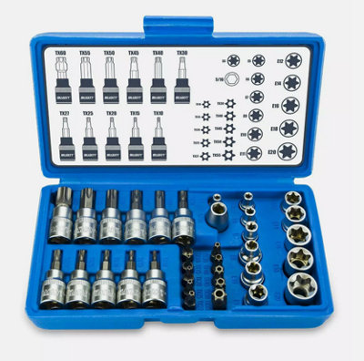 34Pcs Torx Torque Tork Star Bits Drive Male Female 3/8' Chrome Sockets ...