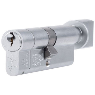 35 / 45mm EURO Offset Cylinder Lock & Thumb Turn - 6 Pin Satin Chrome ...