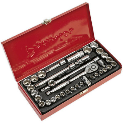 35 PACK Socket Set - 3/8" Met & Imp Square Drive - 6 Point Socket ...