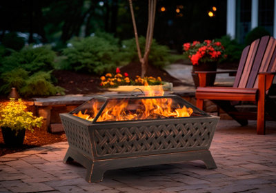 35" Rectangular Outdoor Fire Pit, Antique Bronze Effect - DG44