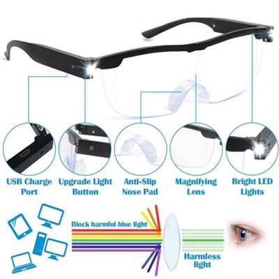 350% Magnifier Glasses with Bright LED Light for Detailed Work, Reading ...