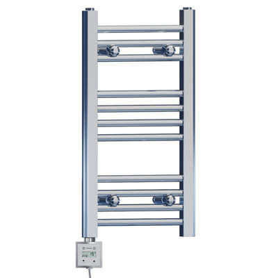 350 x 600 mm Chrome Electric Bathroom Heated Towel Rail Thermostatic ...