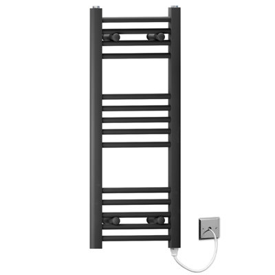 350 x 800mm Black Flat Electric Pre-Filled Heated Towel Rail Radiator ...