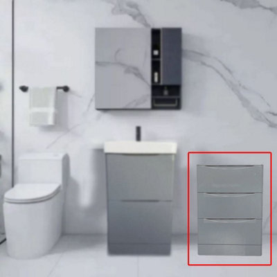 350mm High Gloss Grey Floor Standing 3 Drawer Bathroom Smile Storage ...