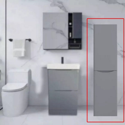350mm High Gloss Light Grey Tall Bathroom Smile Storage Unit Soft Close ...