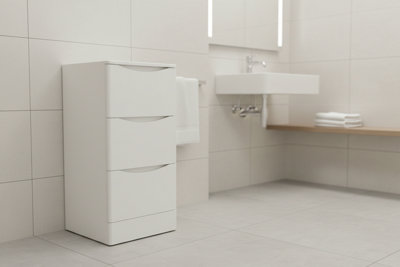 350mm High Gloss White Floor Standing 3 Drawer Bathroom Smile Storage ...