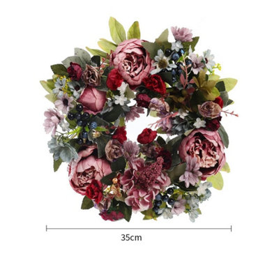 35cm Artificial Peony Flower Front Door Wreath Spring Summer Wedding ...